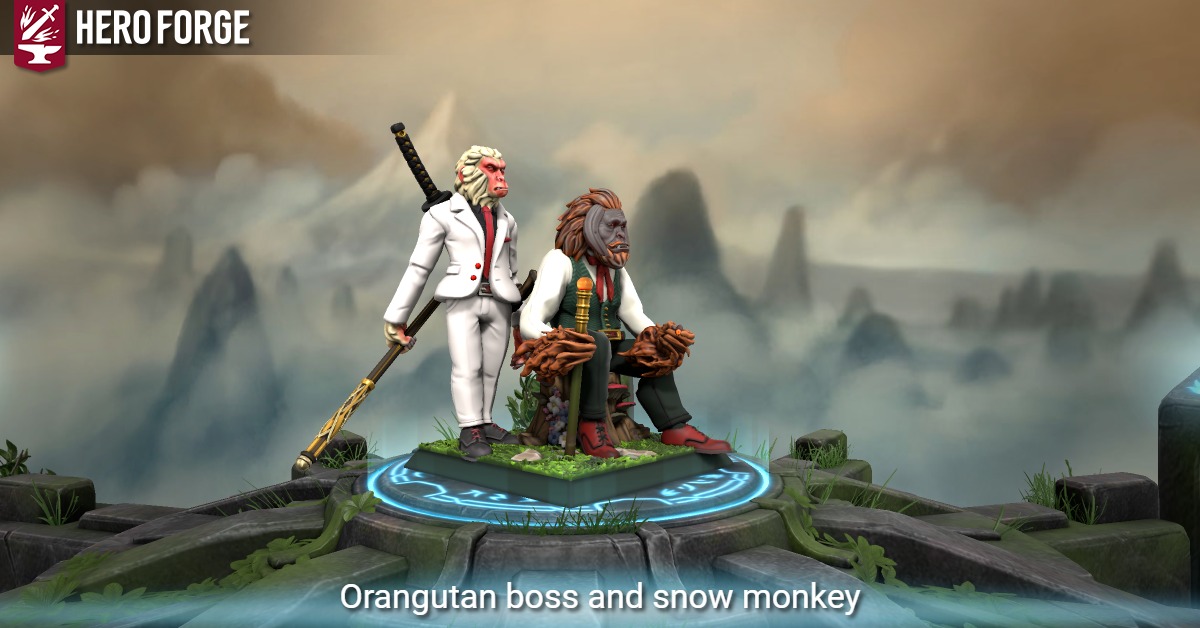 Orangutan boss and snow monkey - made with Hero Forge