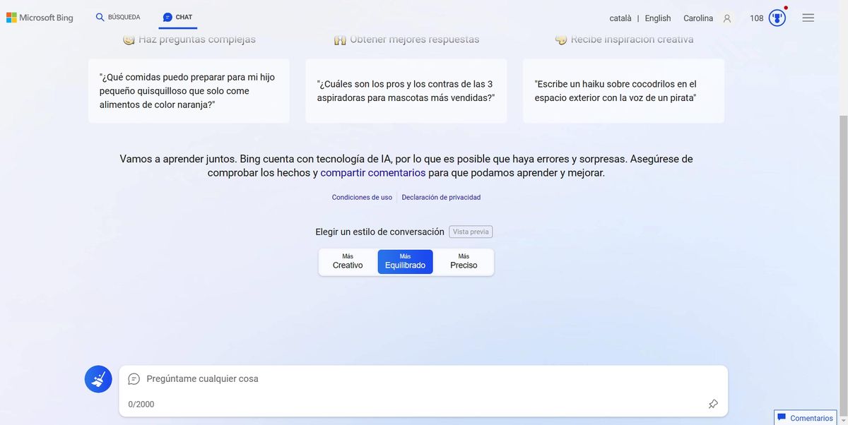 Microsoft ya te permite cambiar el tono de interacción de la IA de Bing ...